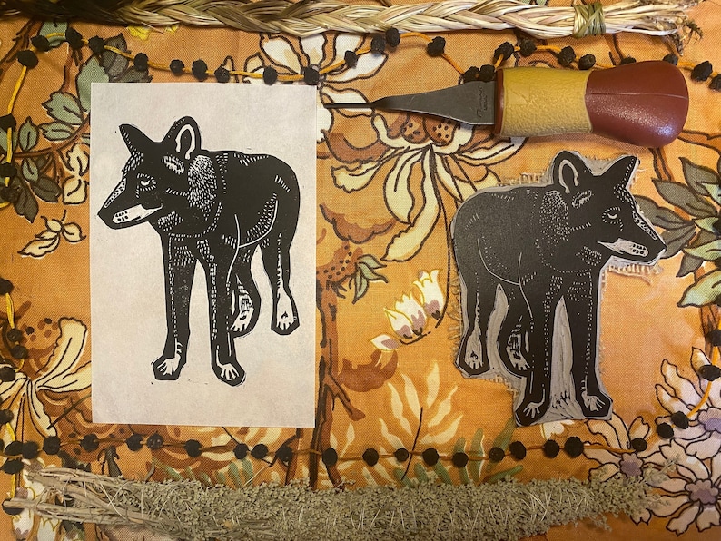 Little Wolf Linocut Print 4x6 - Etsy