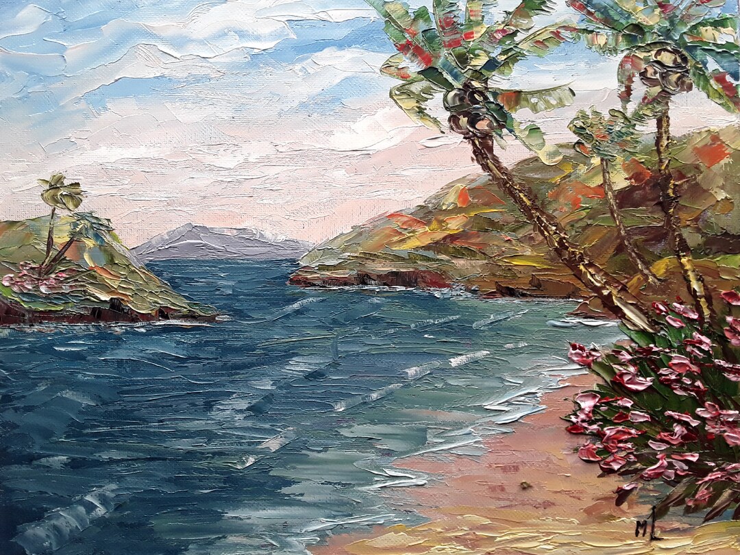 Hawaiian Beach Oil Painting Tropical Beach Landscape Ocean Coast ...