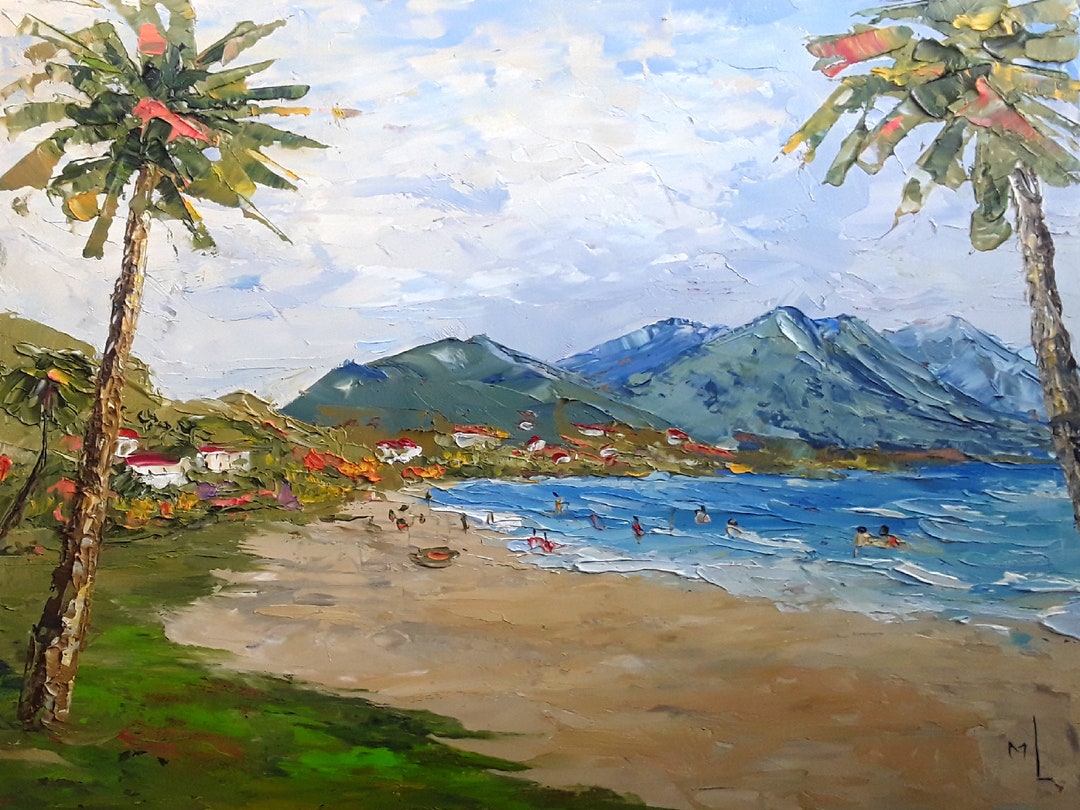 Hawaii Landscape Tropical Artwork Original Oil Art Palm Trees Painting ...