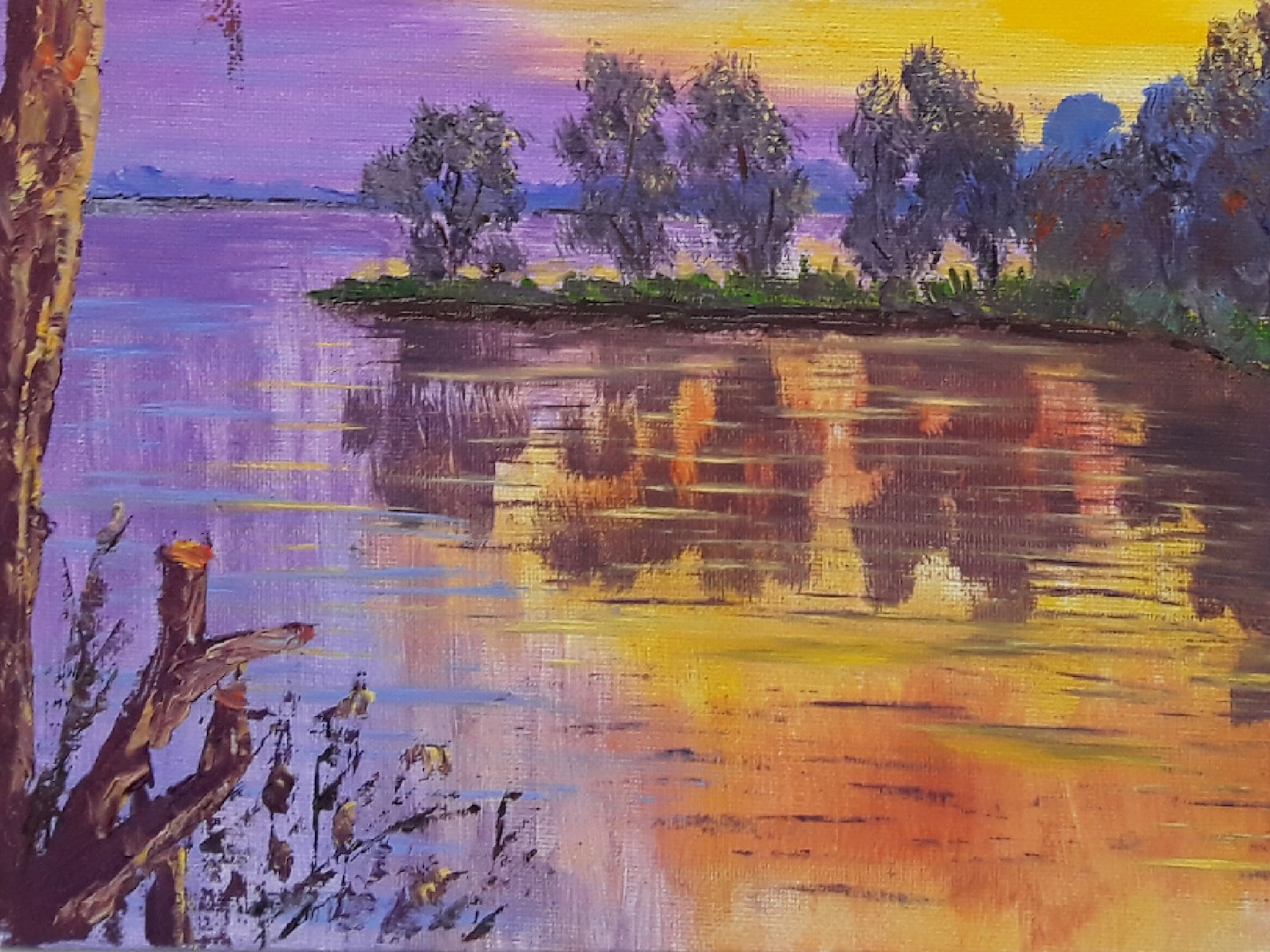 Sunset Painting Lake Artwork Original Art Tree Painting Summer | Etsy