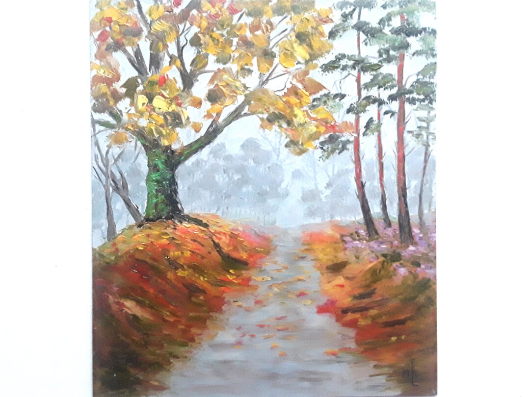 Fall Landscape Park Artwork Trees Painting Original Oil Art Oak Tree ...