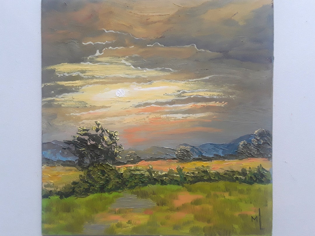 Vermont Landscape Rural Artwork Meadow Painting Original Oil Art Clouds ...