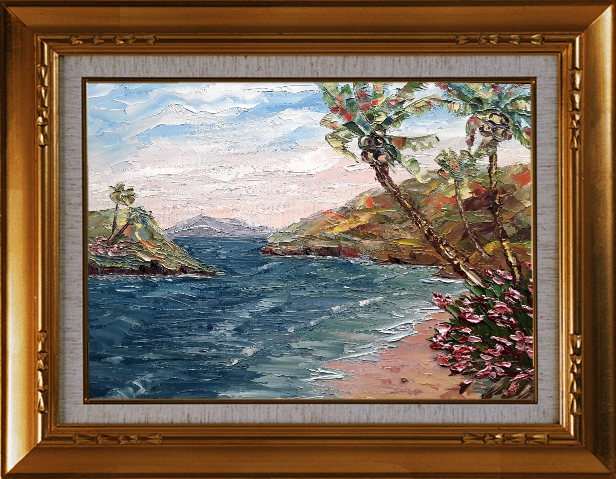 Hawaiian Beach Oil Painting: Tropical Coast Landscape, Original Art ...