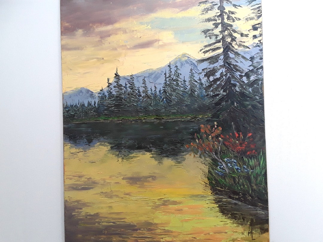 Canadian Landscape Original Art Mountain Lake Art Trees - Etsy
