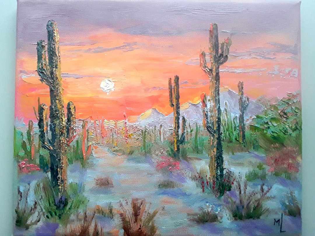 Arizona Landscape Saguaro Cactus Art Sunset Painting Original Oil ...