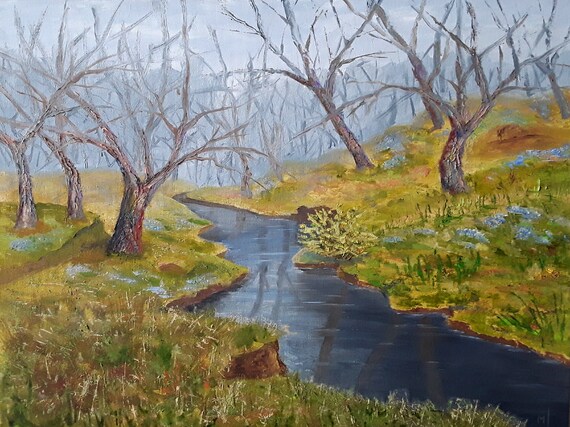 Spring Landscape Trees Painting Original Art River Artwork | Etsy