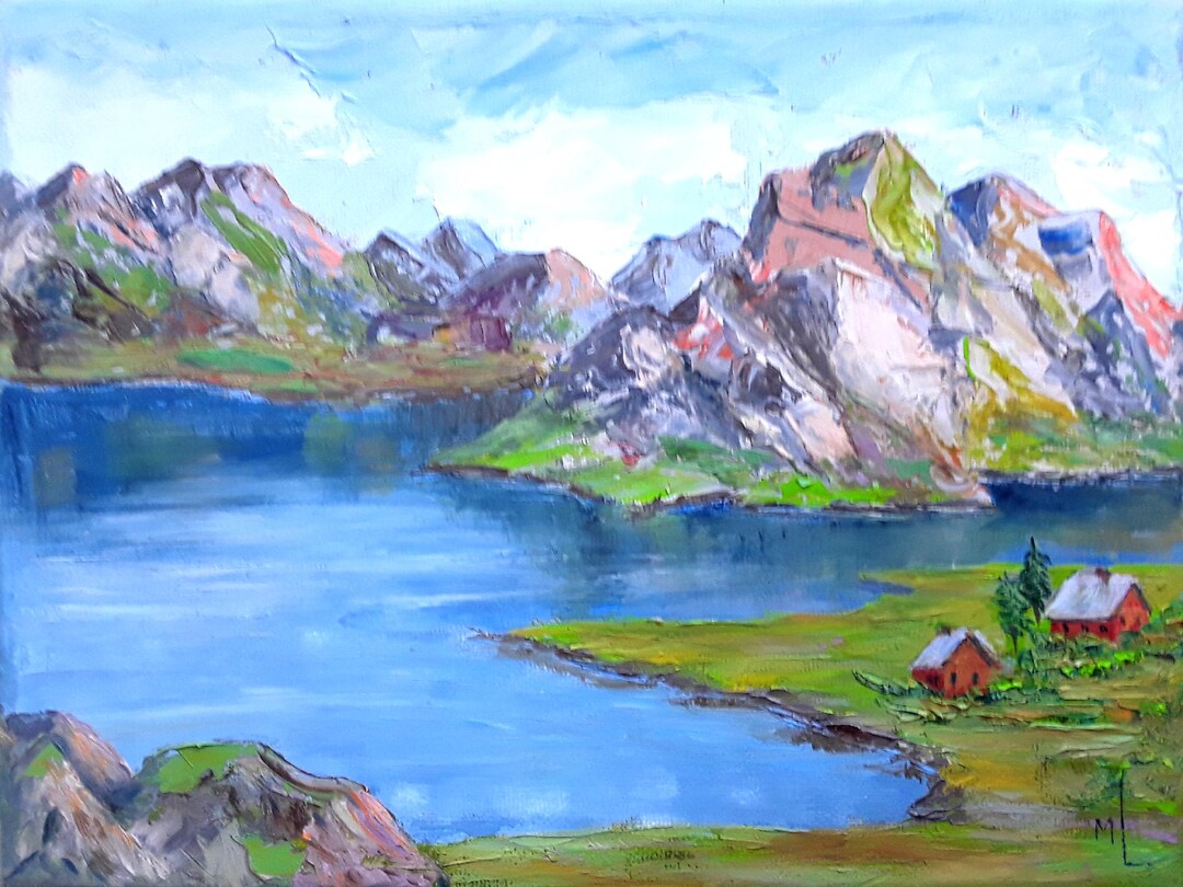 Scandinavian Landscape Nordic Artwork Original Oil Art Mountain ...