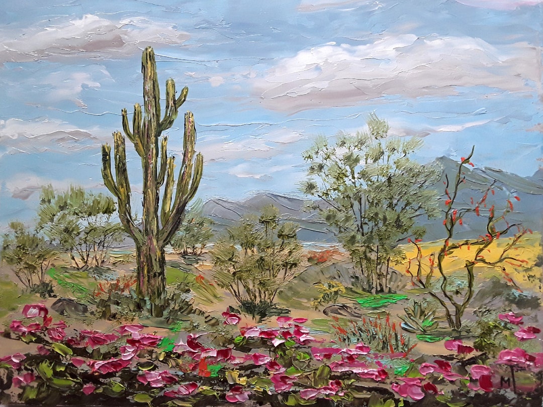 Arizona Painting Saguaro Cactus Art Desert Landscape Original Oil Art ...
