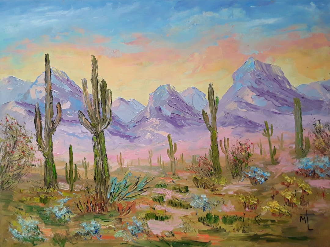 Arizona Desert Art Cactus Painting Original Artwork Desert Landscape ...