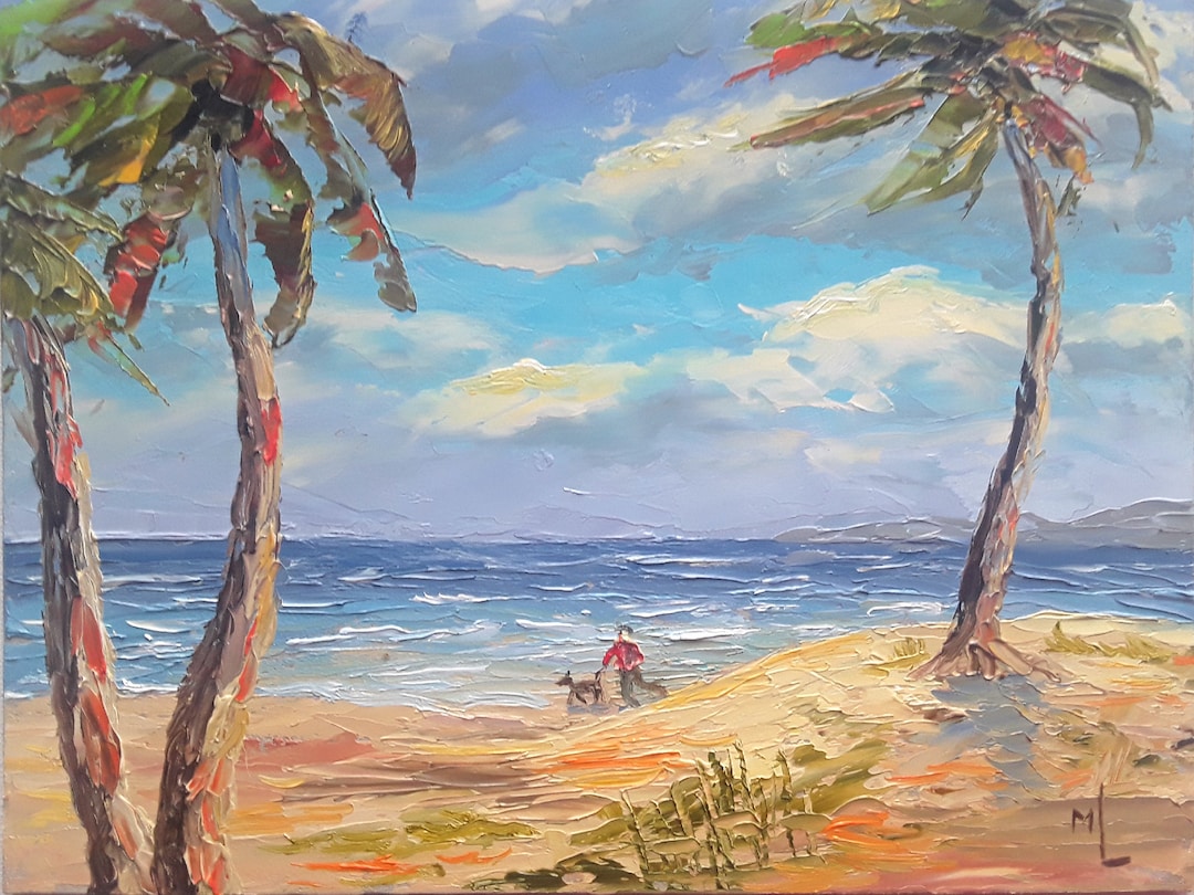 Hawaiian Beach Painting Tropical Landscape Original Oil Art Ocean Coast ...