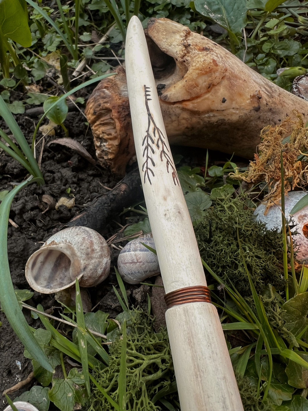 Willow Wand | With Ogham Tree Symbol Inscription and Copper Wrapped ...