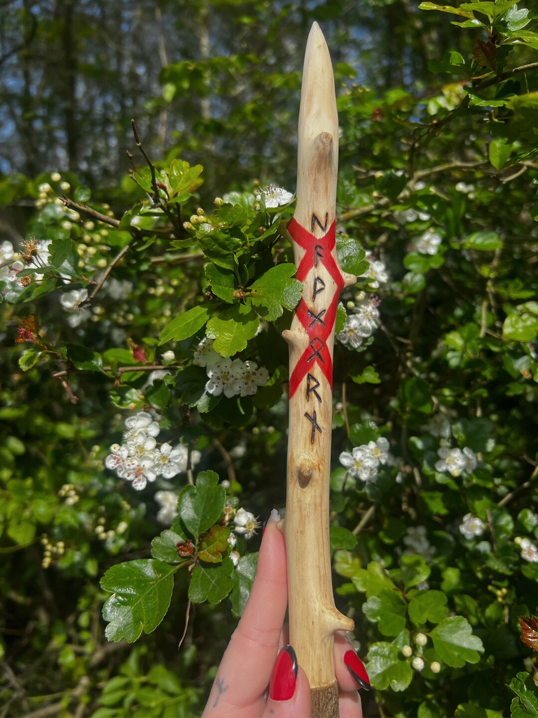 Hawthorn Wand With Elder Futhark Rune Inscription (hawthorn) and ...