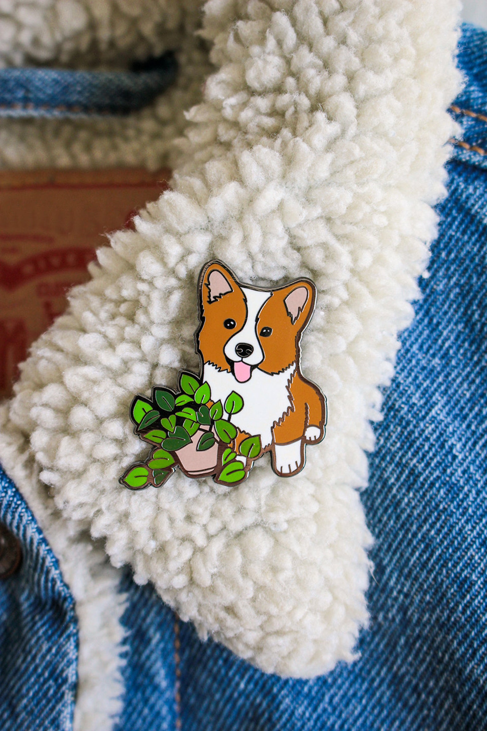Corgi Plant Hard Enamel Pin Houseplant Enamel Pin Corgi | Etsy