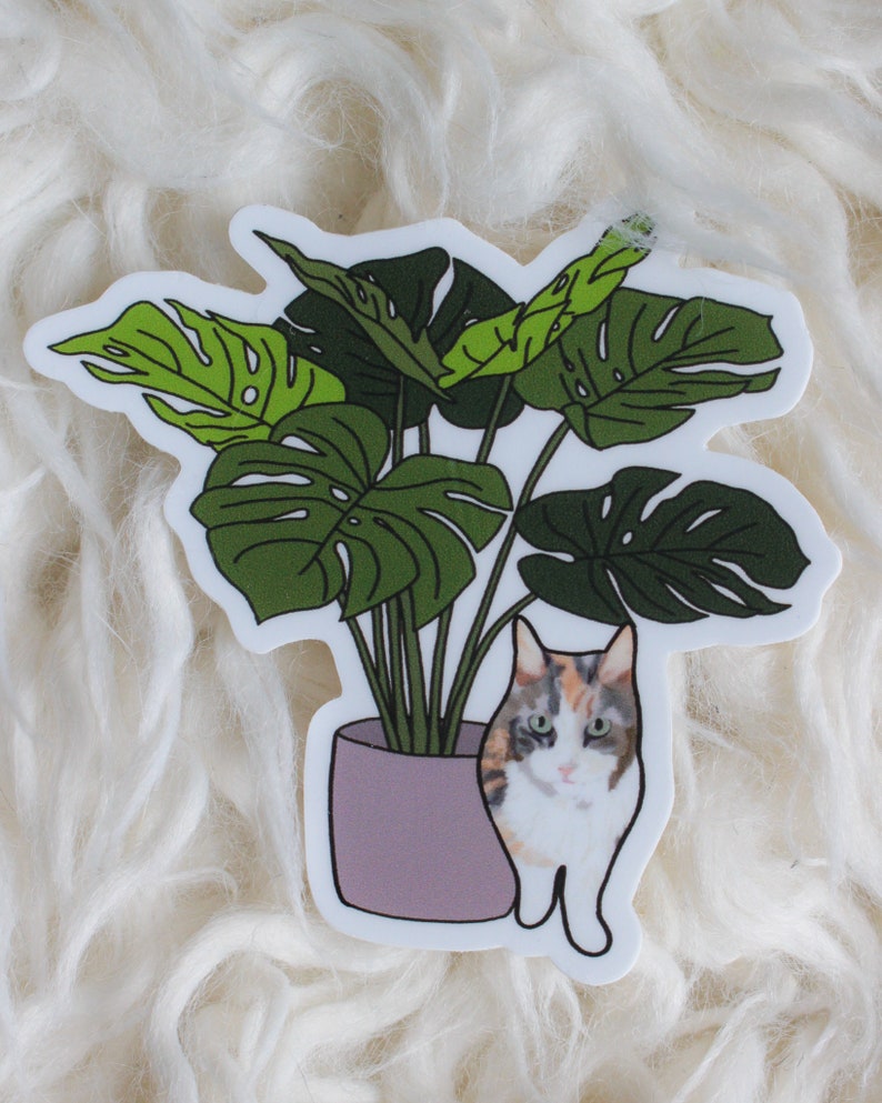 Calico Cat and Monstera Plant Vinyl Sticker - Etsy