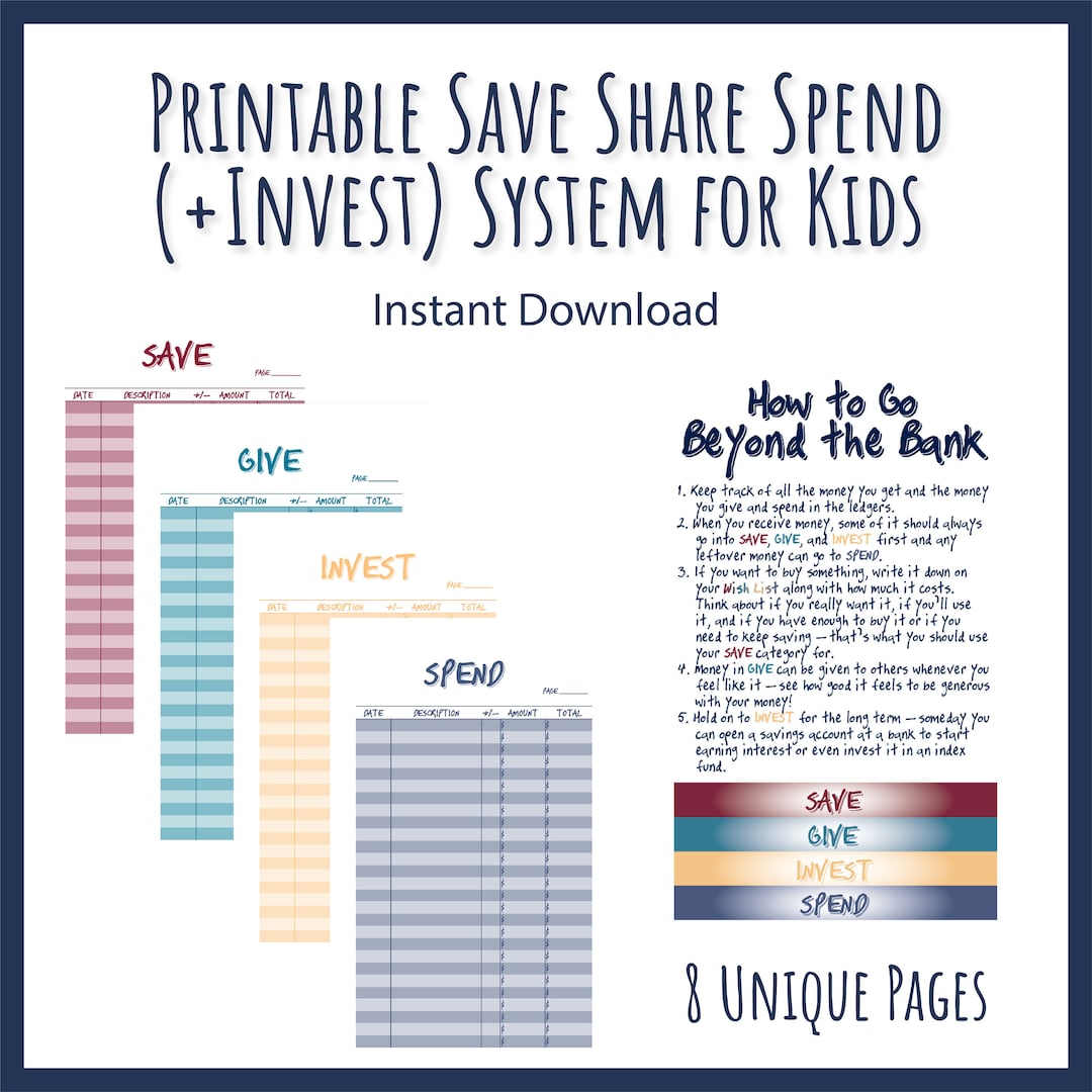 Save Share Spend Printable, Money Envelopes PDF, Save Give Spend Jar ...