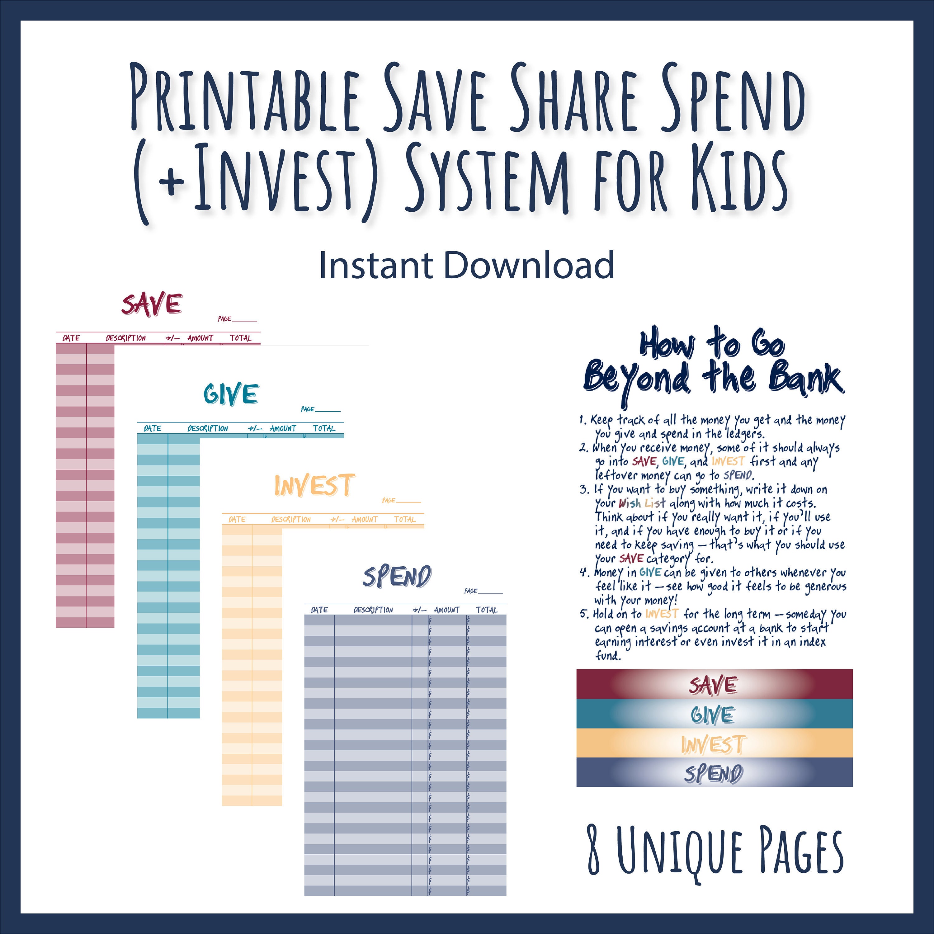 Save Share Spend Printable, Money Envelopes PDF, Save Give Spend Jar ...