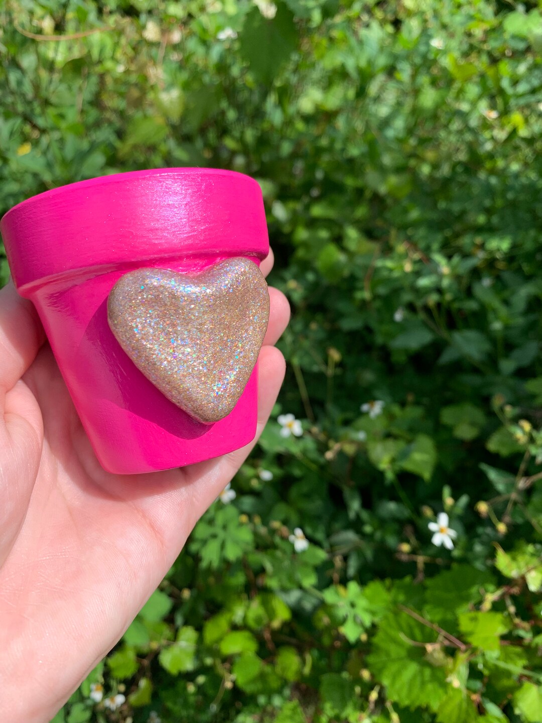 Rose Gold Sparkle Heart Pink 2” Mini Clay Planter Pot With Drainage ...