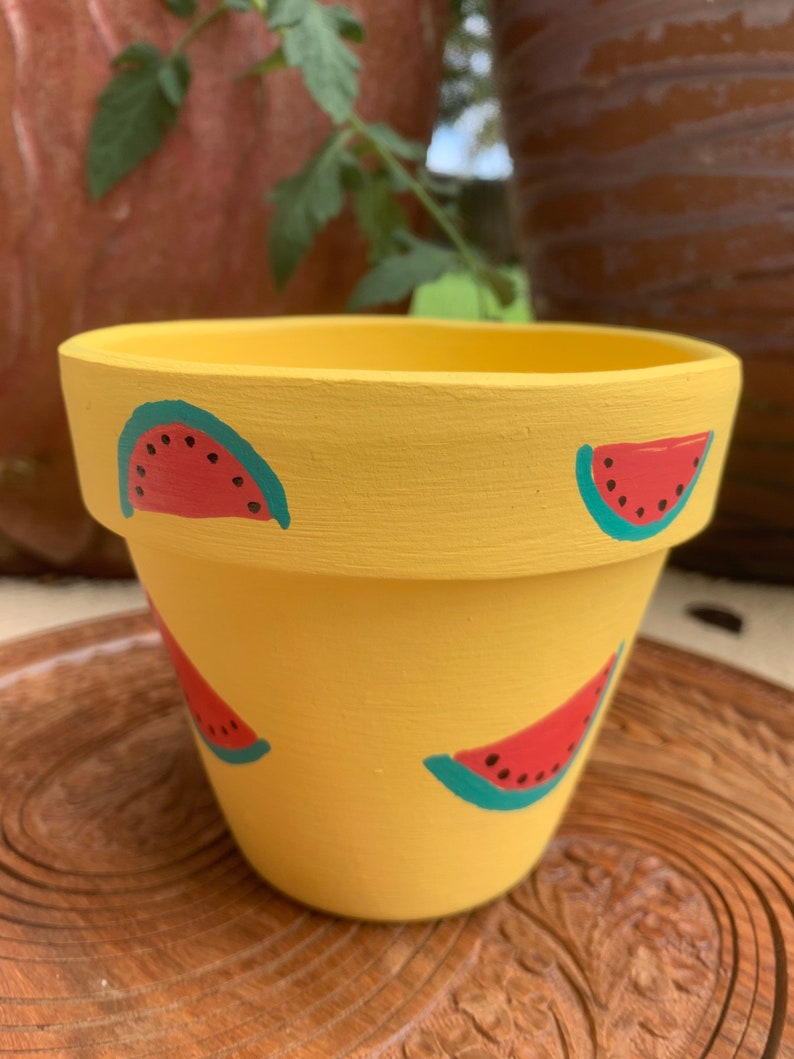 Watermelon Hand-painted Terra-cotta Pot 4 Inches Hand Painted Clay ...