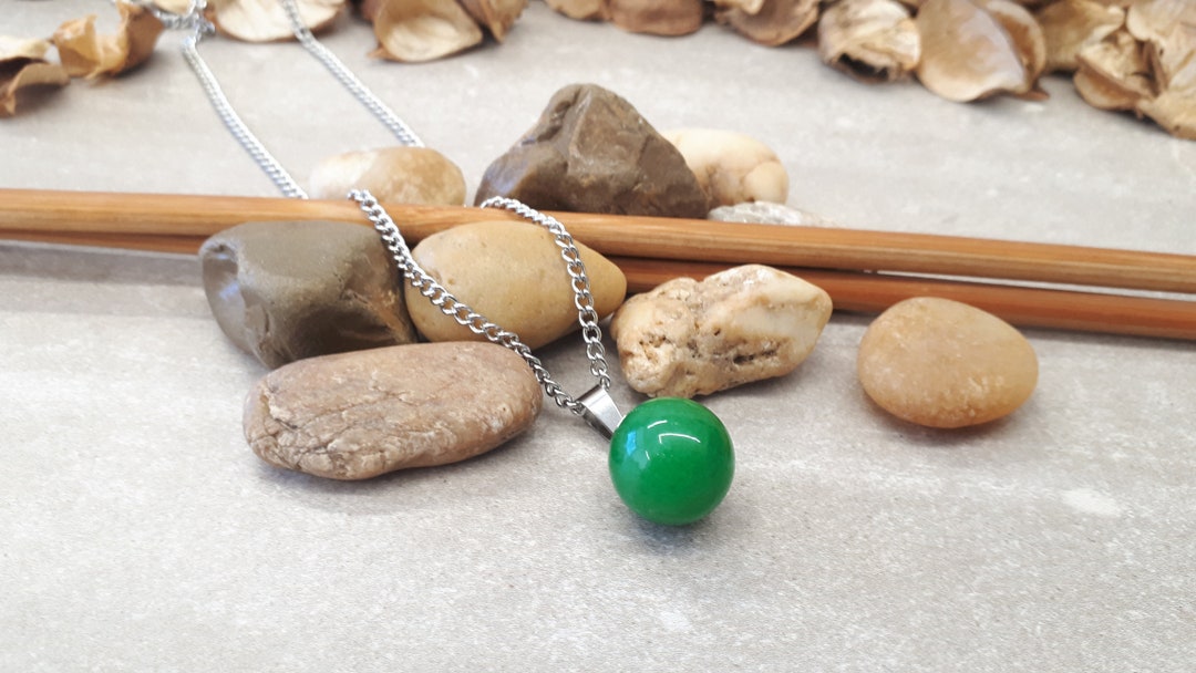 Circle Jade Necklace - Ball Jade Pendant - Round Jade - Tiny Silver ...