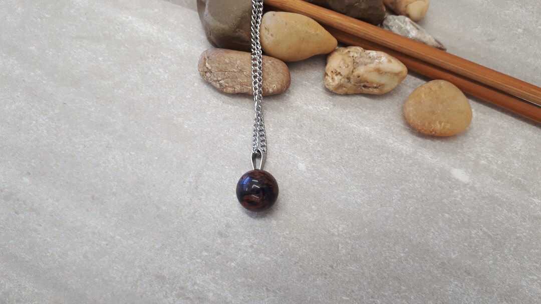 Circle Obsidian Necklace Ball Obsidian Pendant Round Obsidian Tiny ...