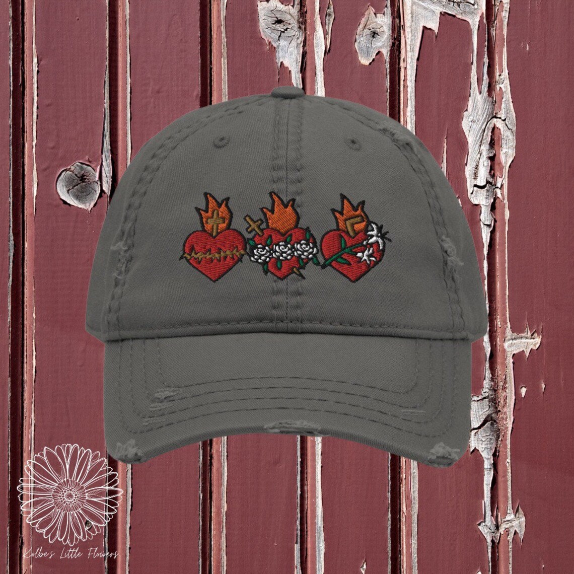 Bright Red Holy Hearts Distressed Dad Hat Catholic Hat Holy - Etsy