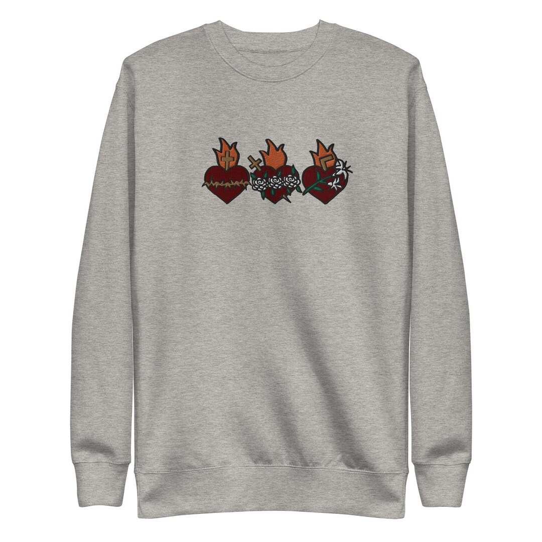 Maroon Colored Hearts - Premium Embroidered Holy Hearts Sweatshirt ...