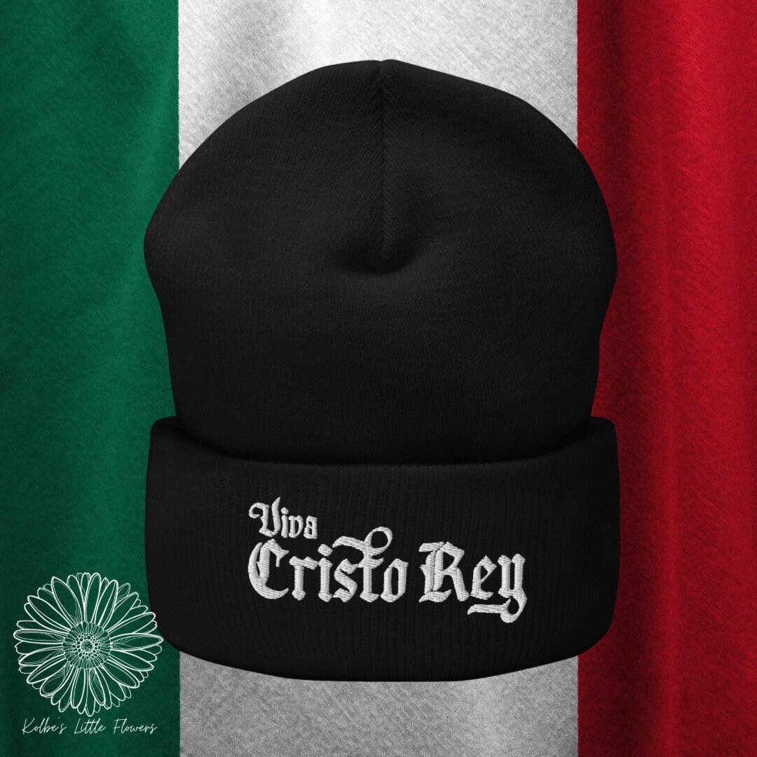 Embroidered Viva Cristo Rey Beanie - Cuffed, Catholic Beanie, Catholic ...