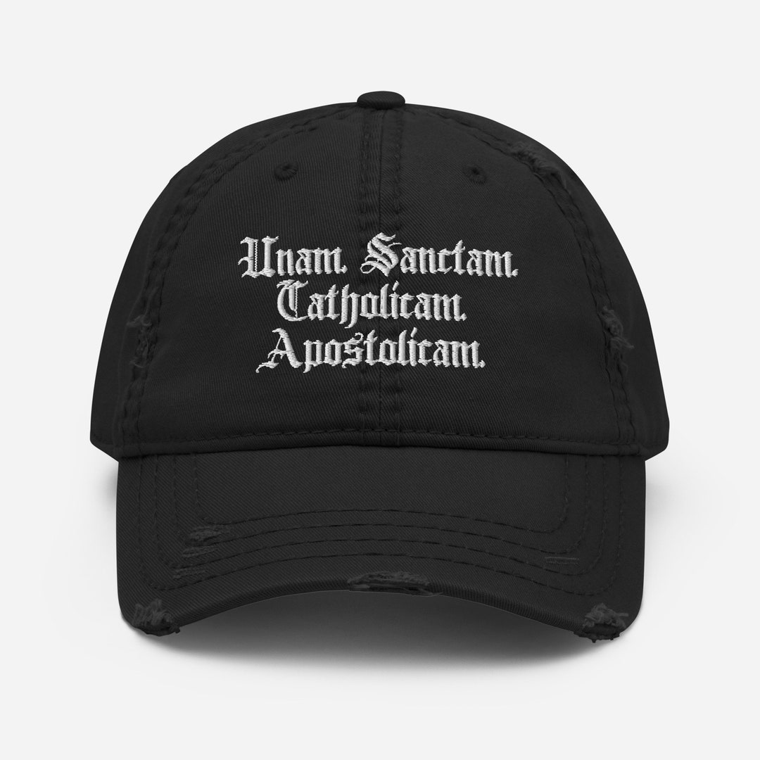 One Holy Catholic Apostolic Distressed Dad Hat in Latin; Latin Words ...