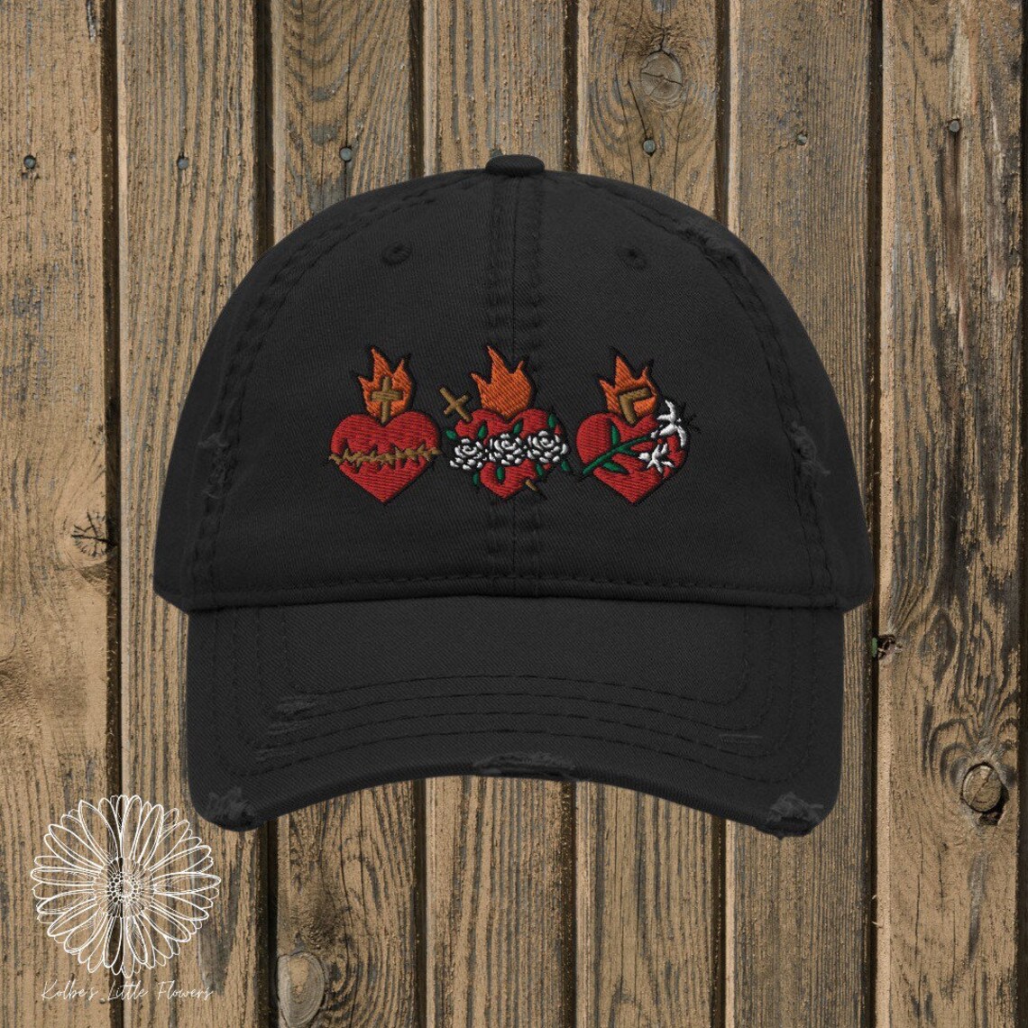 Bright Red Holy Hearts Distressed Dad Hat Catholic Hat Holy - Etsy