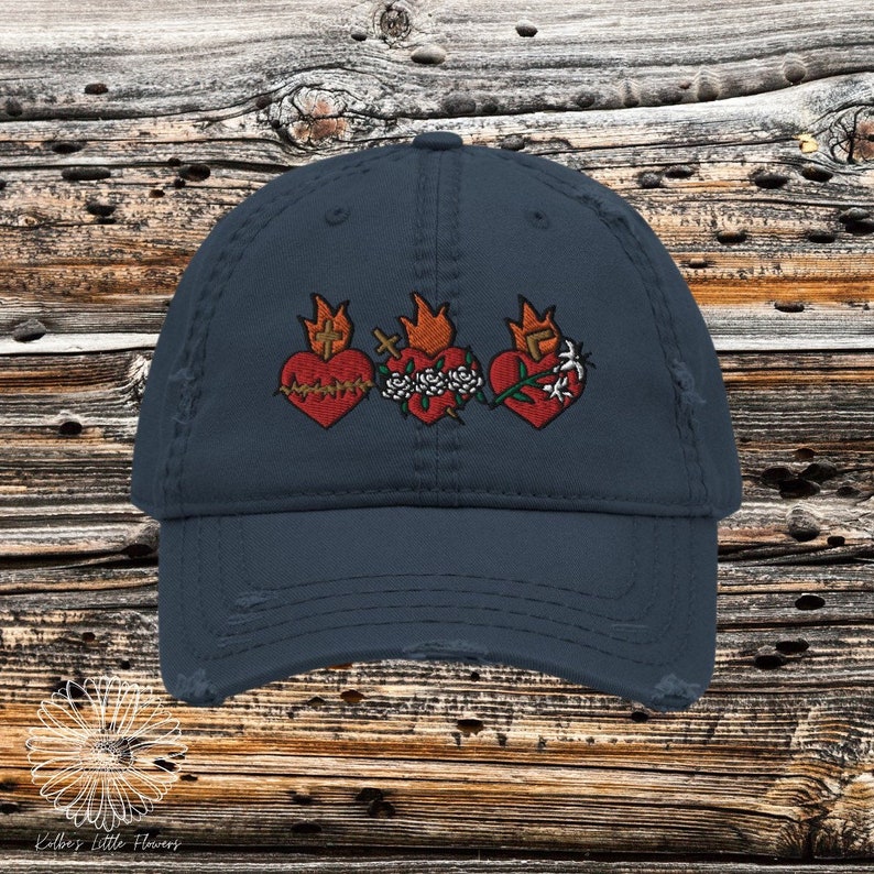 Bright Red Holy Hearts Distressed Dad Hat, Catholic Hat, Holy Hearts ...