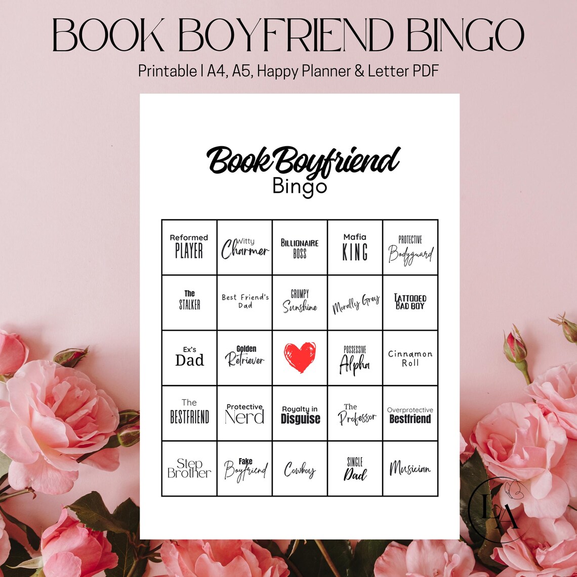 Book Boyfriend Bingo, Reading Challenge, Book Trope Tracker, Book ...