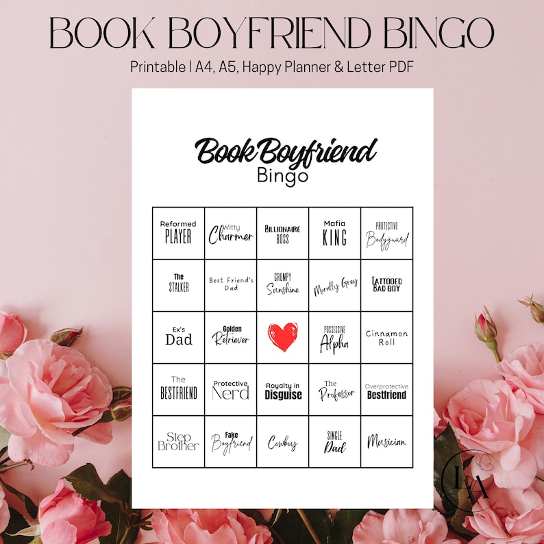 Book Boyfriend Bingo, Reading Challenge, Book Trope Tracker, Book ...