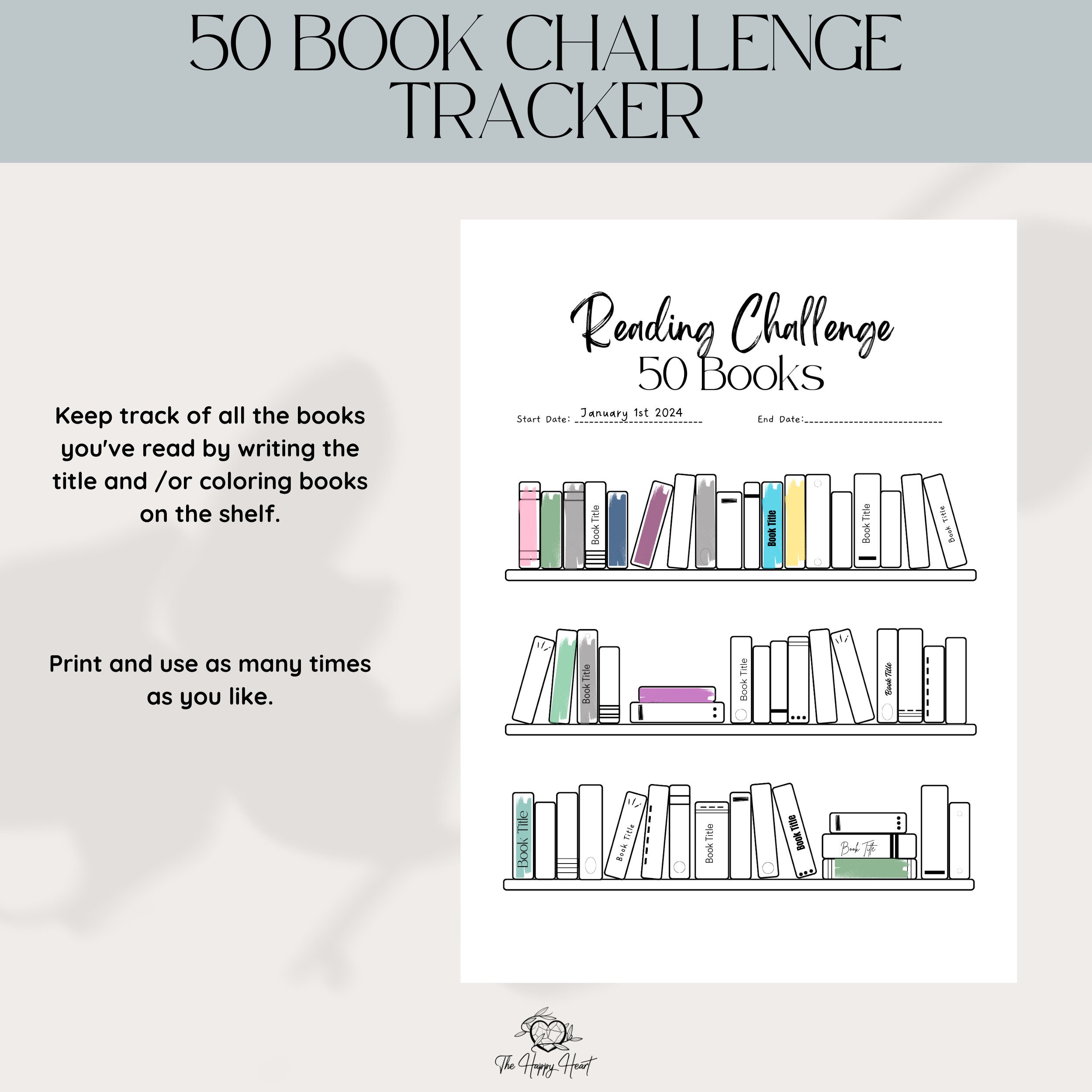 Reading Challenge Bookshelf, Bookshelf Goal Tracker, Printable Tracker ...