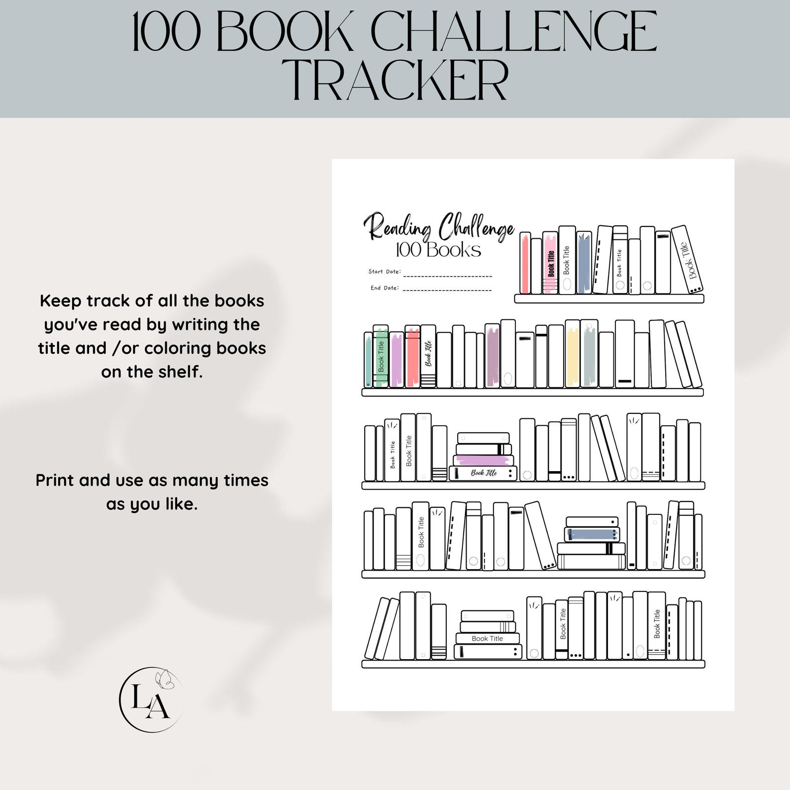 Reading Challenge Bookshelf, Bookshelf Goal Tracker, Printable Tracker ...