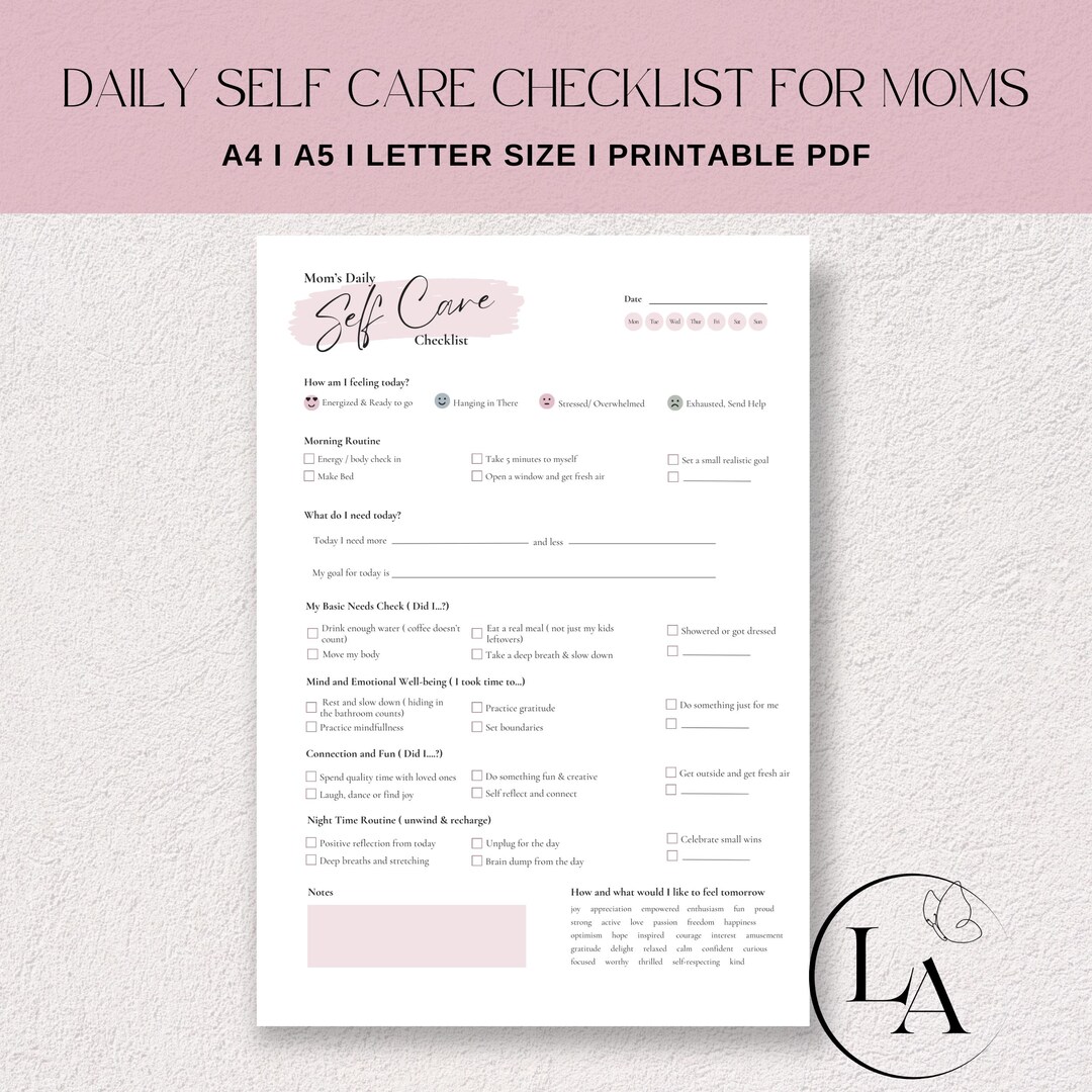 Self Care Checklist | Printable Self Care Planner | Self Care Check-in ...
