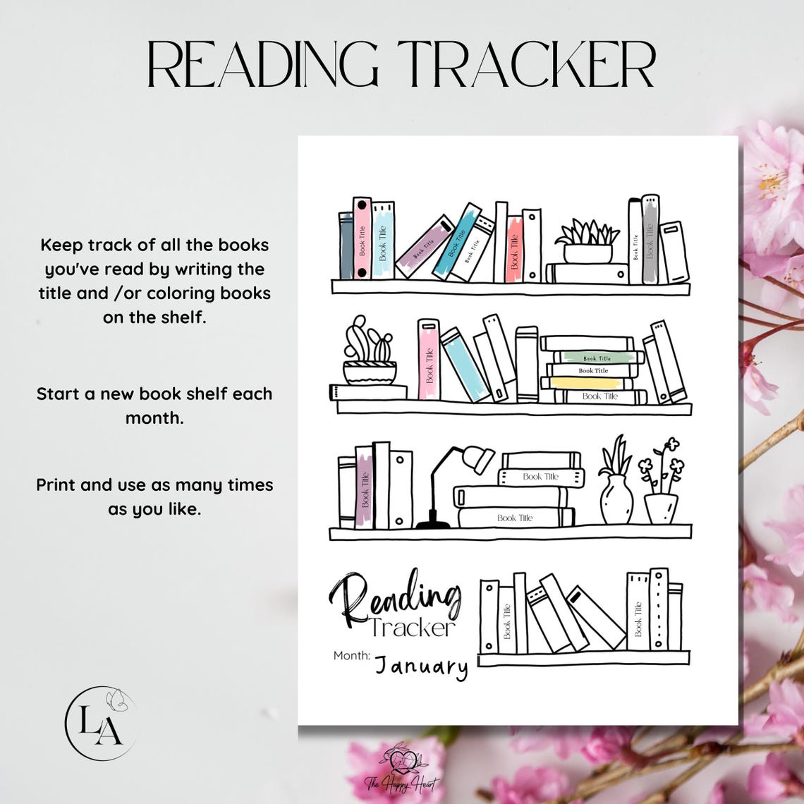 Bookshelf Reading Tracker, Printable Tracker, Reading Log, Reading ...