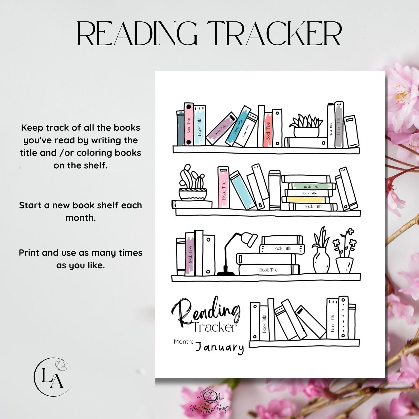 Bookshelf Reading Tracker, Printable Tracker, Reading Log, Reading ...