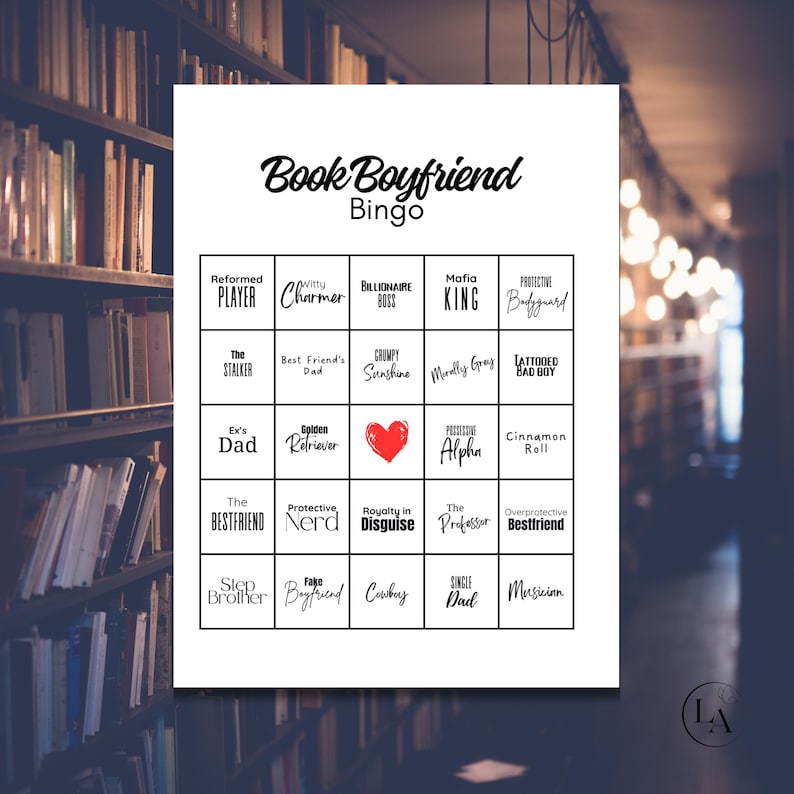 Book Boyfriend Bingo, Reading Challenge, Book Trope Tracker, Book ...