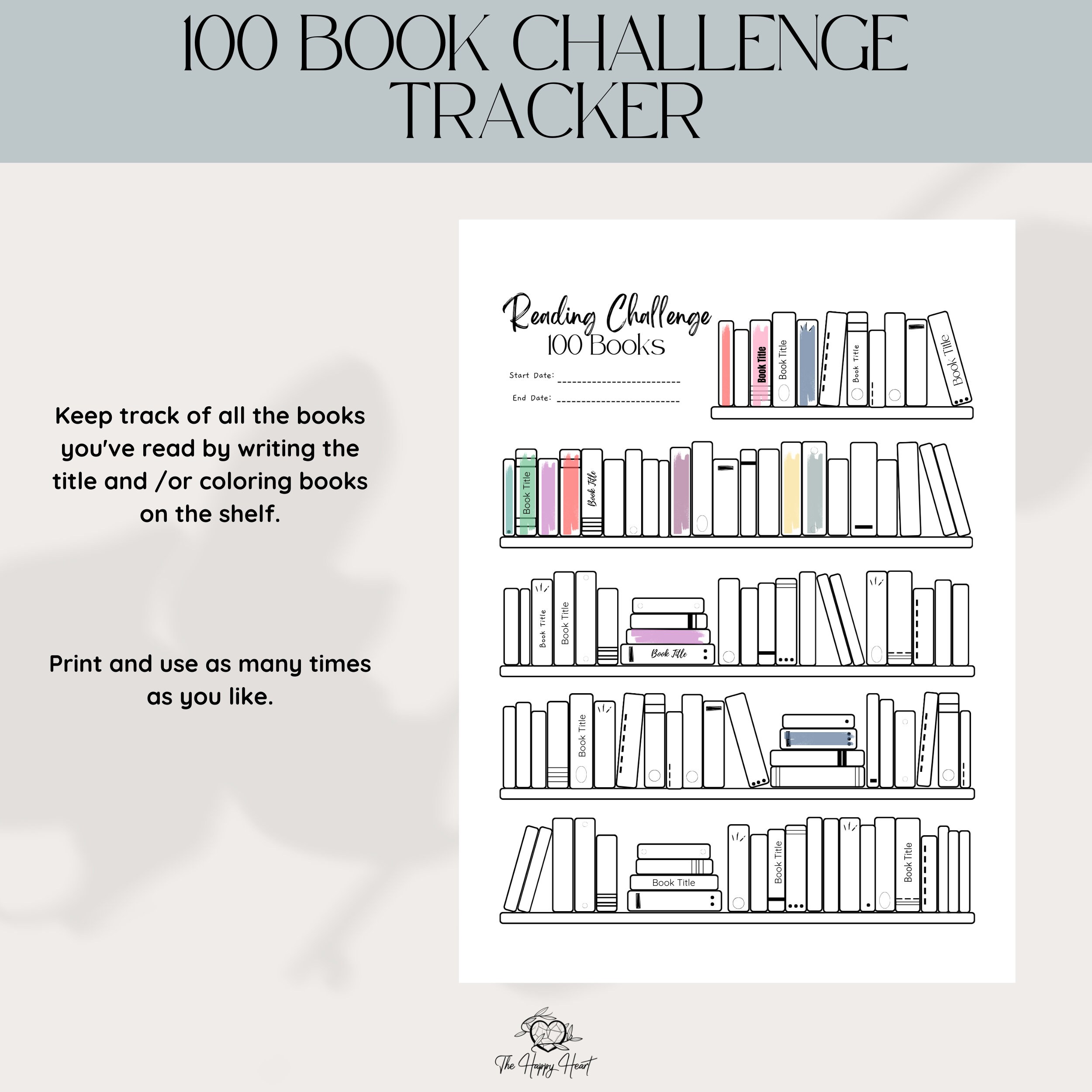 Reading Challenge Bookshelf, Bookshelf Goal Tracker, Printable Tracker ...