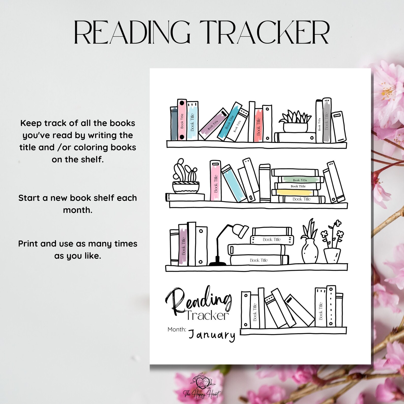 Bookshelf Reading Tracker, Printable Tracker, Reading Log, Reading ...