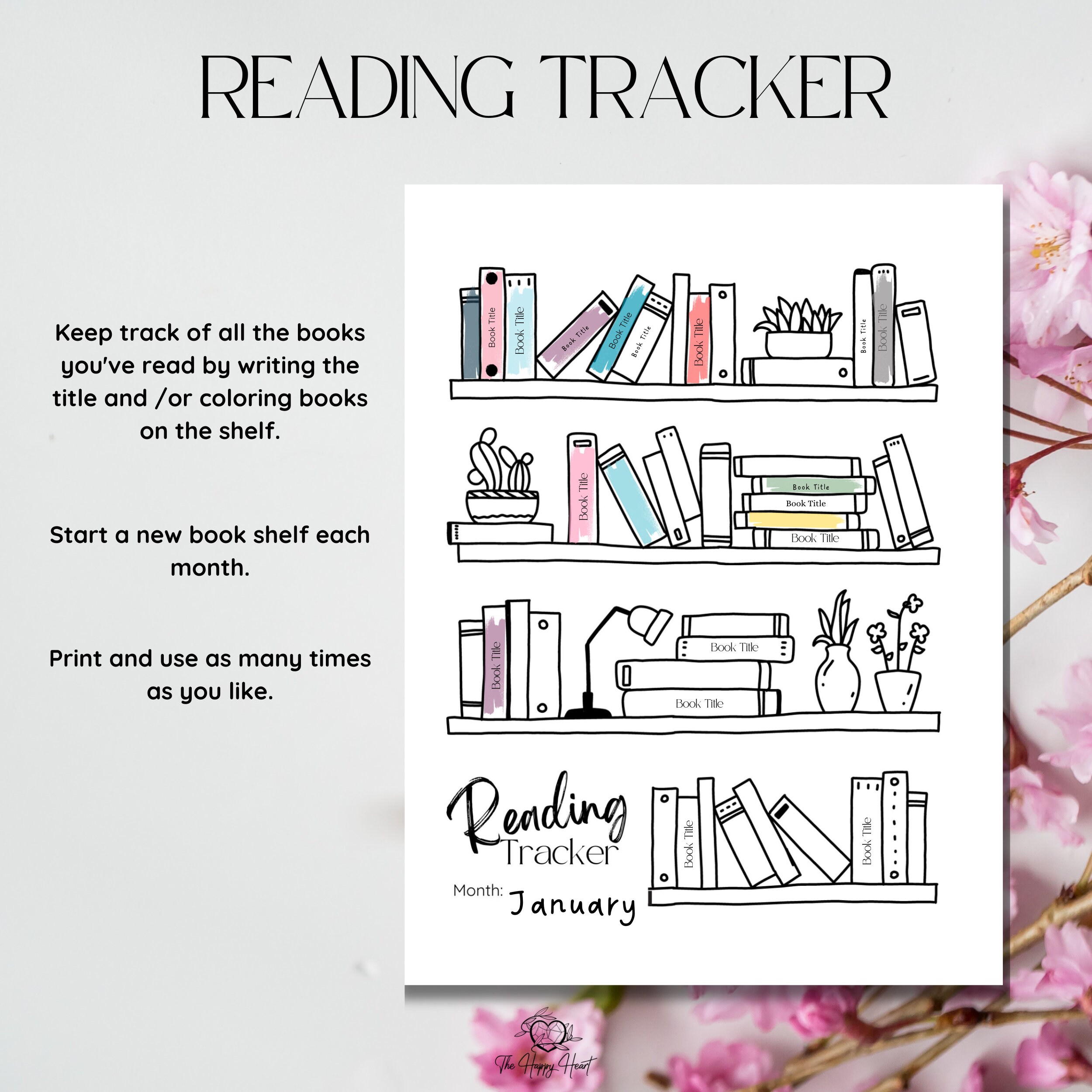 Bookshelf Reading Tracker, Printable Tracker, Reading Log, Reading ...