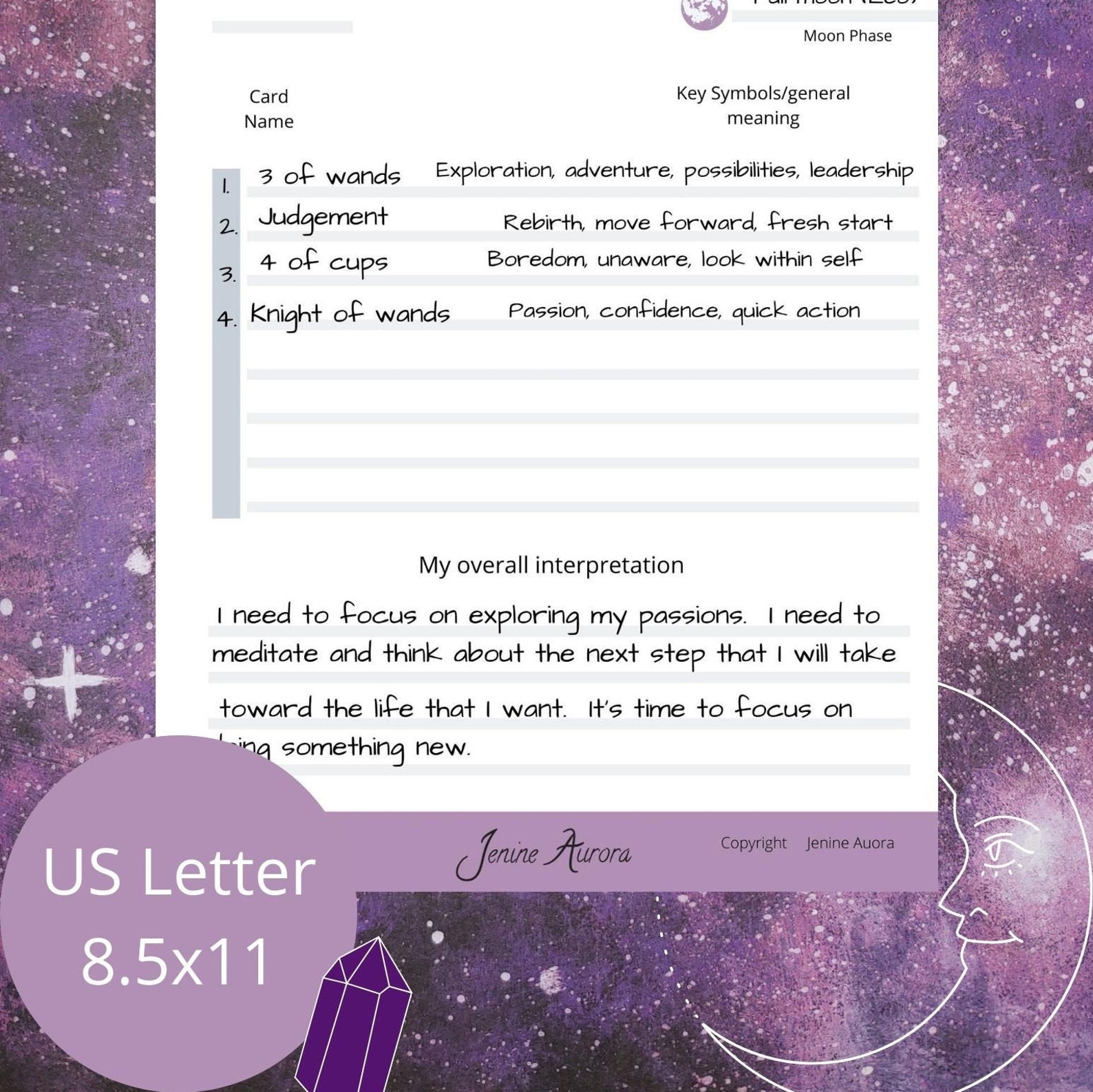 Tarot Journal Page Printable| Oracle Journal Page| Tarot Log Template ...