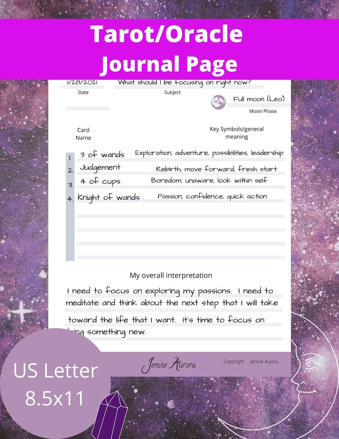 Tarot Journal Page Printable| Oracle Journal Page| Tarot Log Template ...