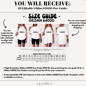 Editable Size Chart Bundle, Size Guide Bella Canvas, Size Guide Comfort ...