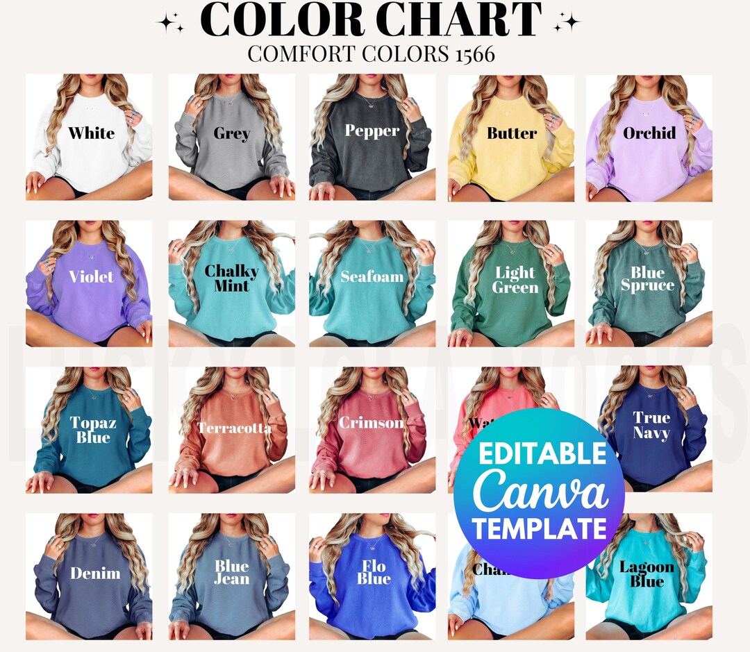 Editable Comfort Colors 1566 Color Chart, Comfort Colors Color Chart ...