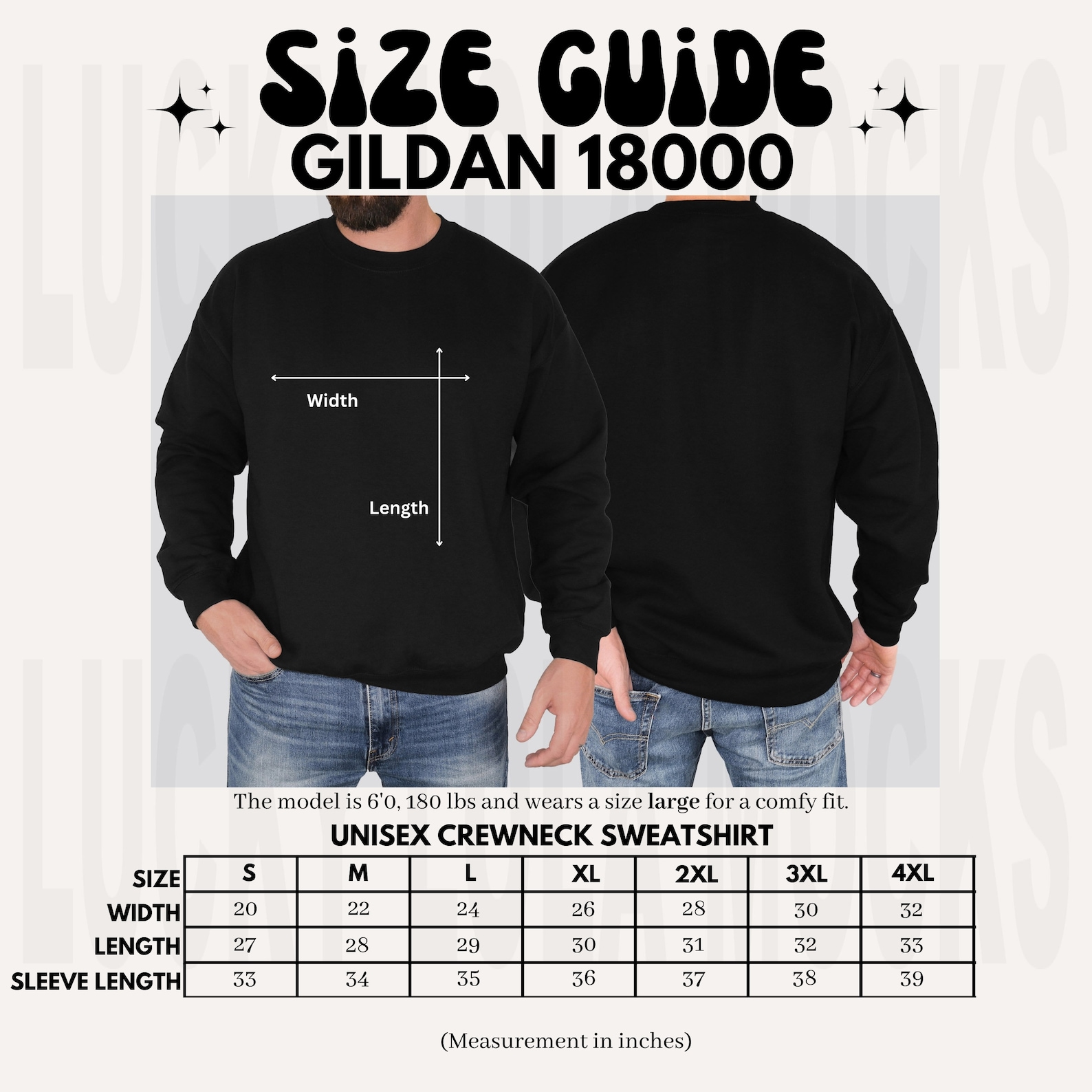 Gildan 18000 Size Chart, Mens Size Chart, Gildan Size Chart Mockup ...