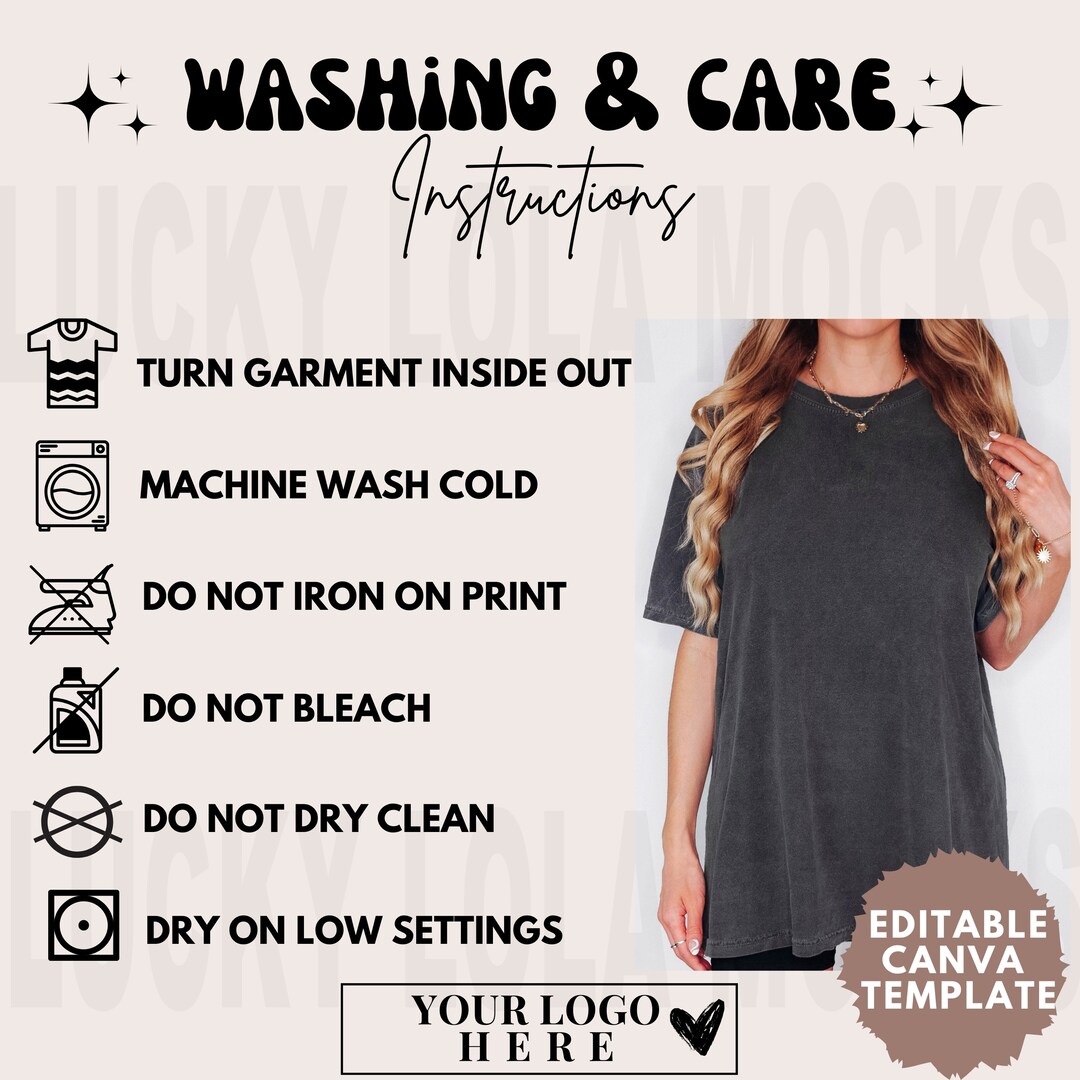 EDITABLE Washing Instructions Chart, Care Instructions, Washing ...