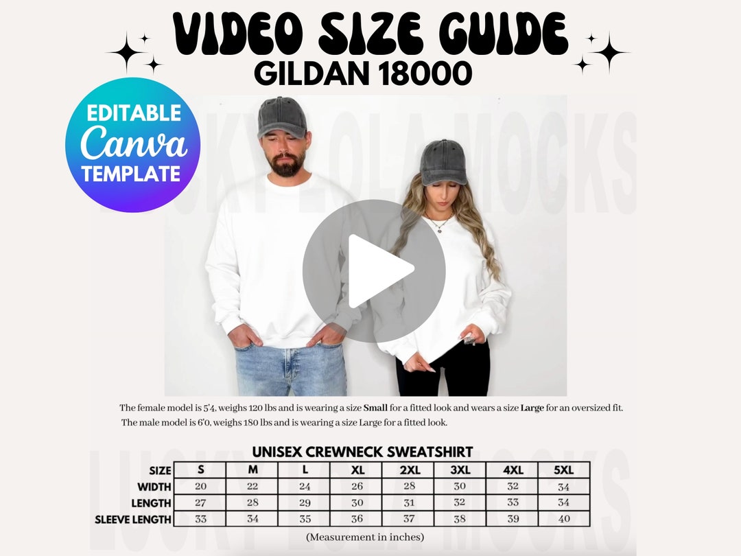 Editable Gildan 18000 Video Size Chart, Size Chart, Gildan Sweatshirt ...