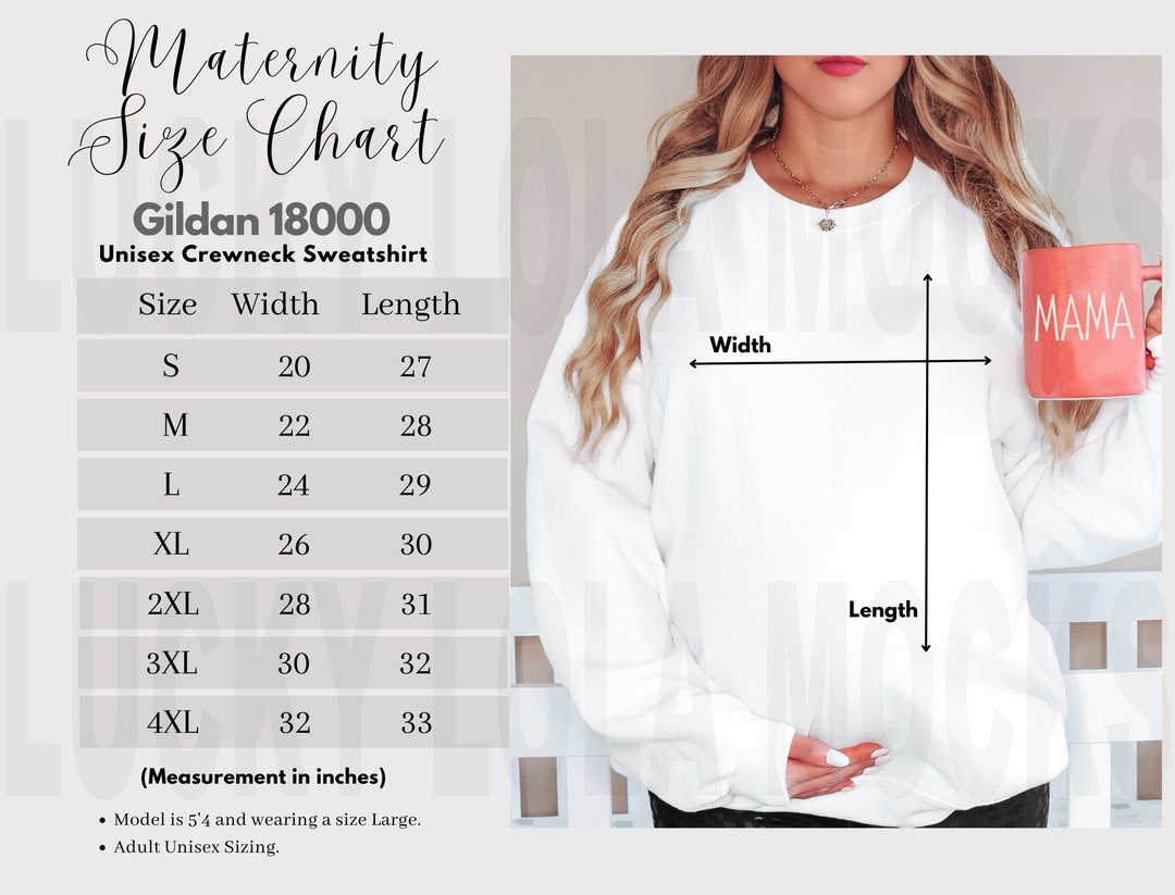 Maternity Gildan 18000 Size Chart, Oversized Size Chart, Gildan ...