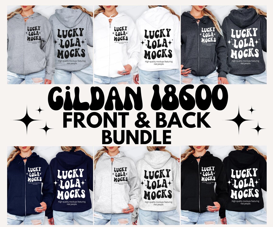 Gildan 18600 Mockup Bundle, Gildan 18600 Front and Back Mockup, Gildan ...